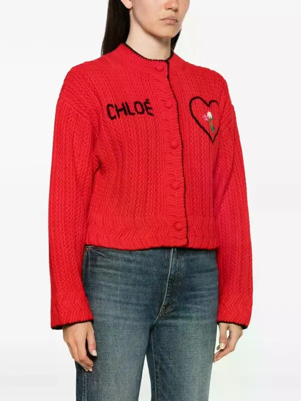 Chloé Logo-embroidered Cable-knit Cardigan