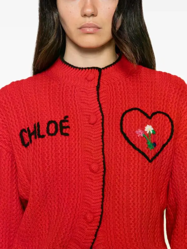 Chloé Logo-embroidered Cable-knit Cardigan