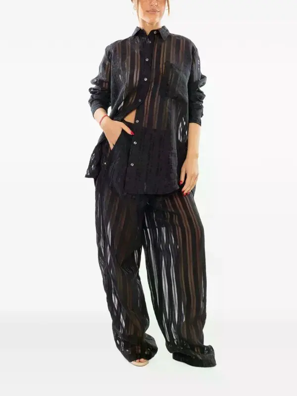 WHITE SAND Chalk-stripe Sheer Trousers