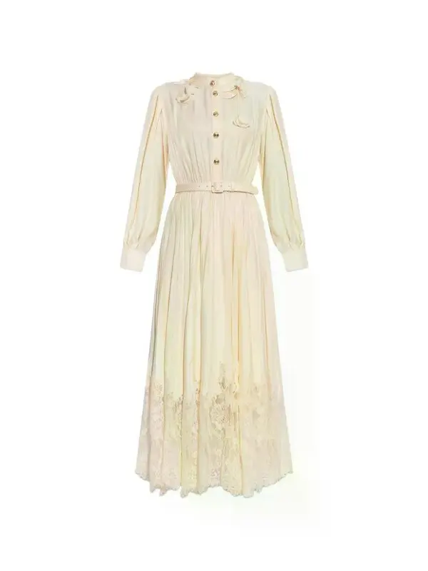 SELF-PORTRAIT Lace-trim Pleated Dress - Neutrals