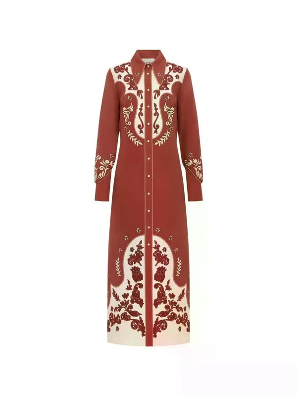 ALEMAIS Duke Embroidered Midi Dress - Brown