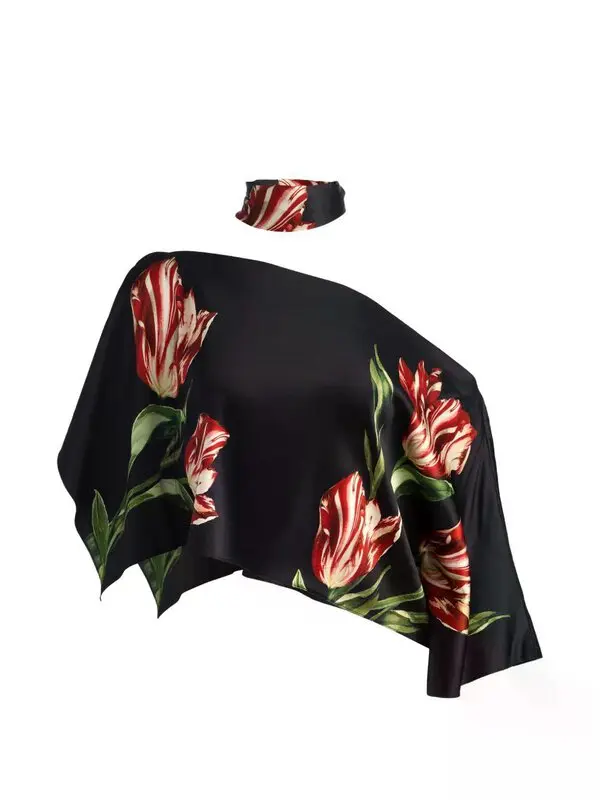 Alice + Olivia Rita Floral-print Draped Top - Black