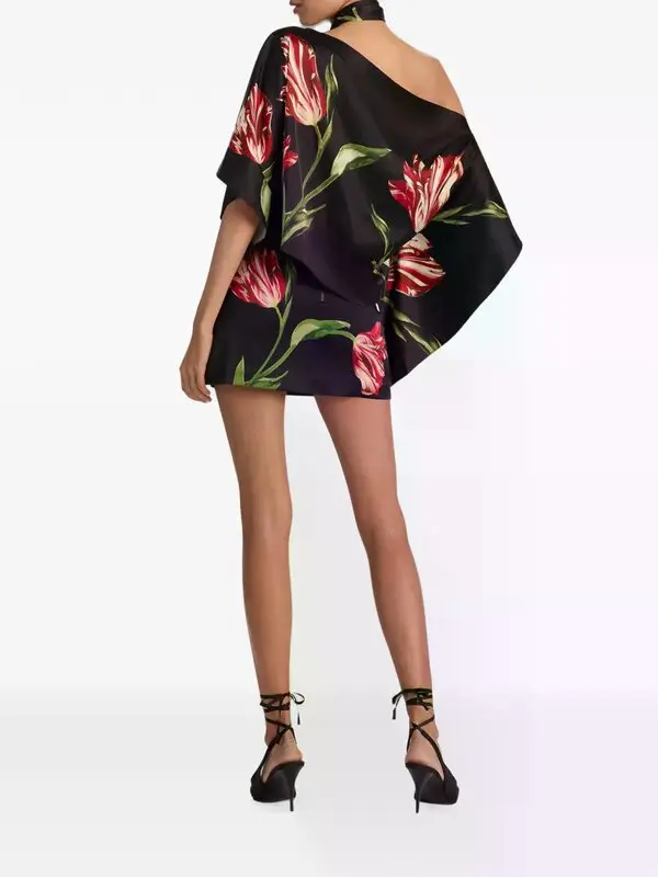 Alice + Olivia Rita Floral-print Draped Top - Black