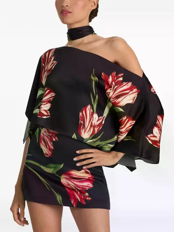 Alice + Olivia Rita Floral-print Draped Top - Black