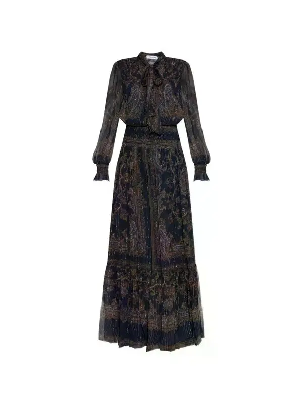SELF-PORTRAIT Paisley-print Pussy-bow Maxi Dress - Blue