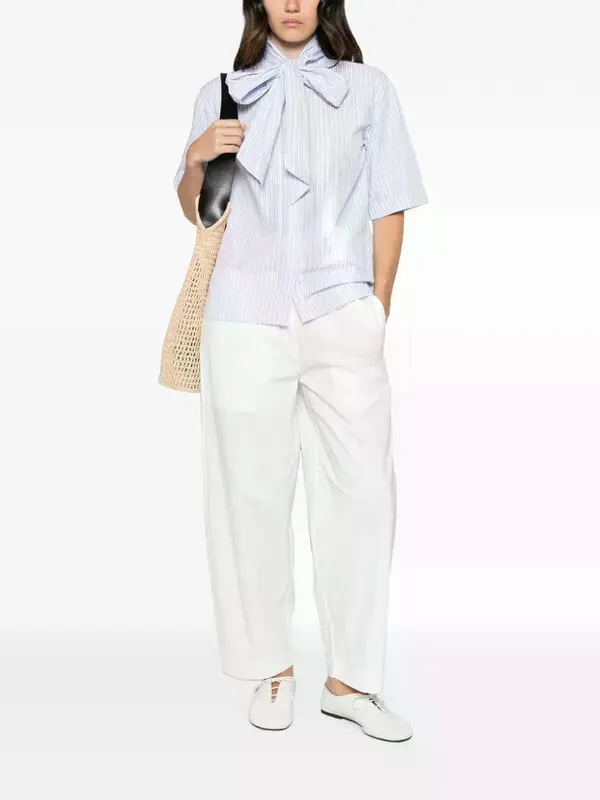 Maison123 Pussy-bow Striped Shirt