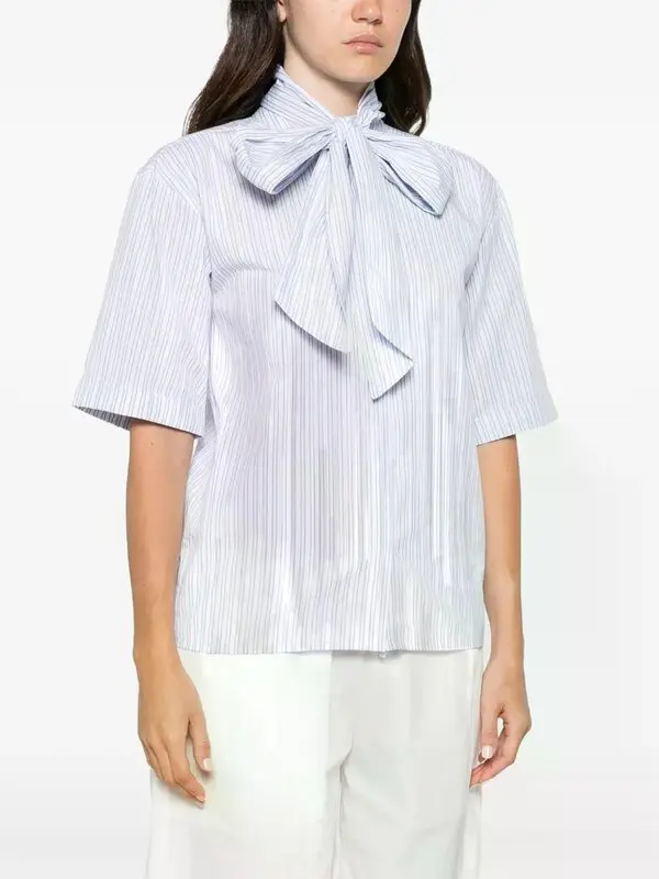 Maison123 Pussy-bow Striped Shirt