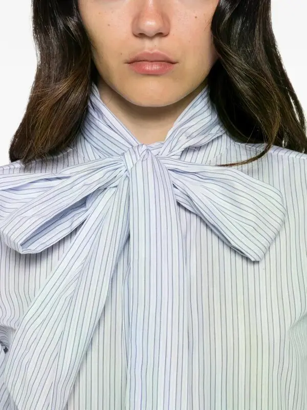 Maison123 Pussy-bow Striped Shirt