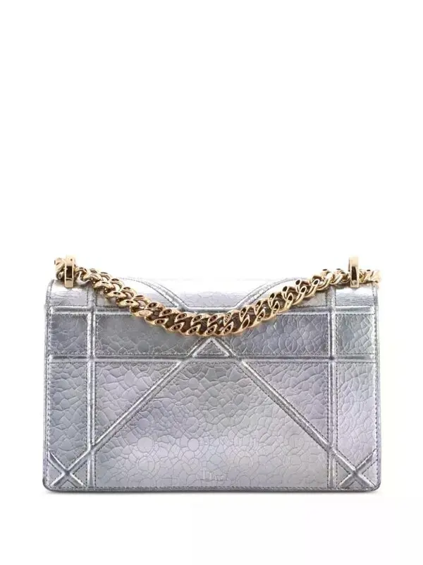 Dior Diorama Flap Bag Crackled Deerskin Small Shoulder Bag - Silver