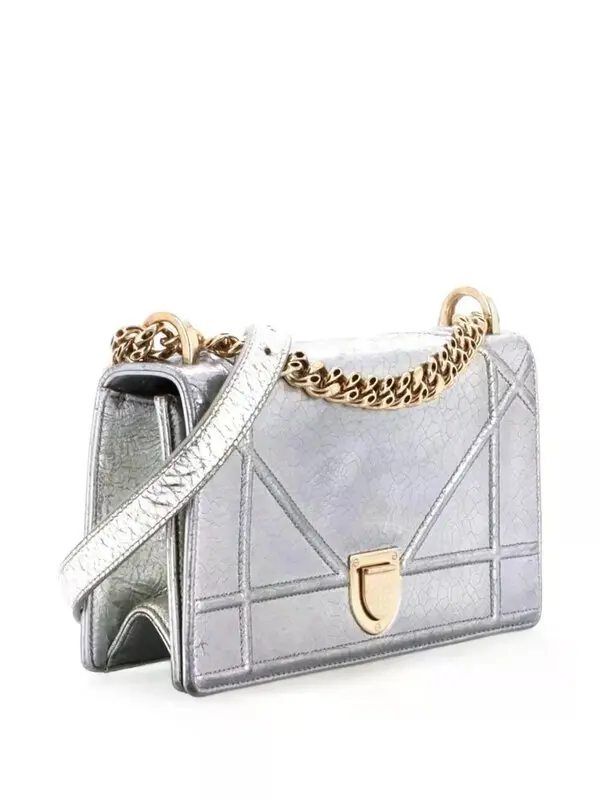 Dior Diorama Flap Bag Crackled Deerskin Small Shoulder Bag - Silver