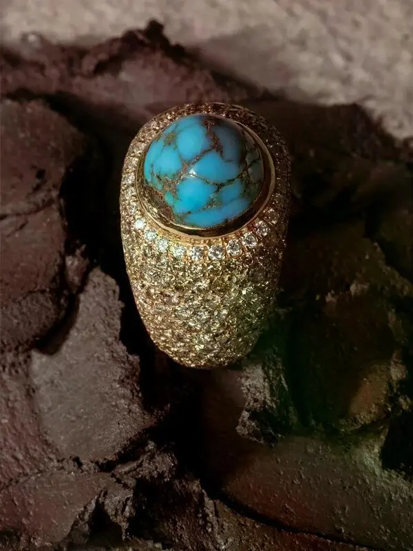 CLARA CHEHAB Halo Turquoise And Diamond Ring