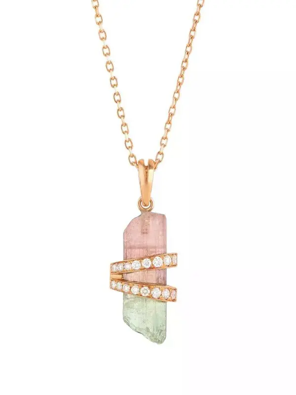 CLARA CHEHAB Medium Elemental Diamond And Watermelon Tourmaline Pendant Necklace - Gold