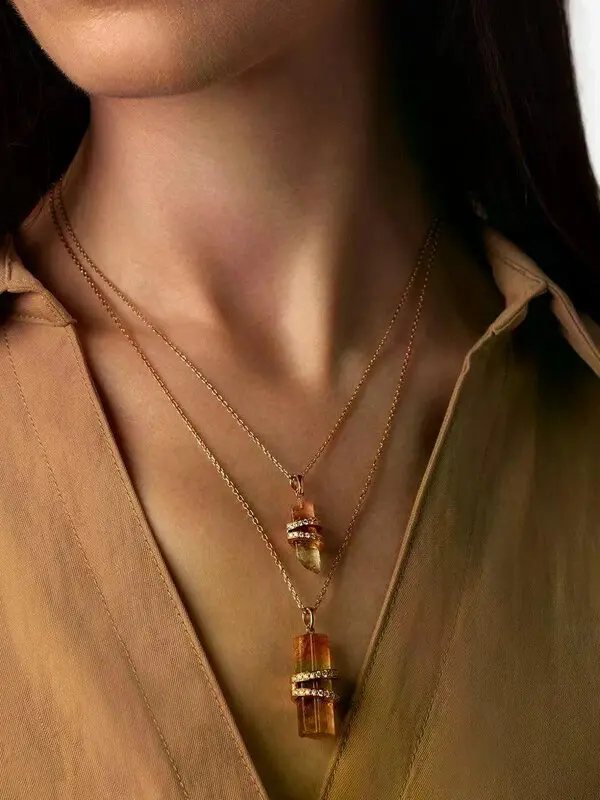 CLARA CHEHAB Medium Elemental Diamond And Watermelon Tourmaline Pendant Necklace