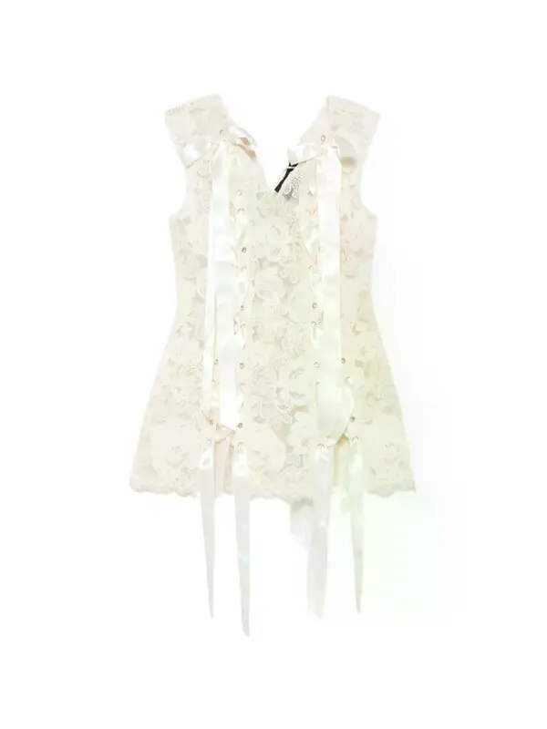 Simone Rocha Heavy Lace-overlay Lace-up Top - Neutrals