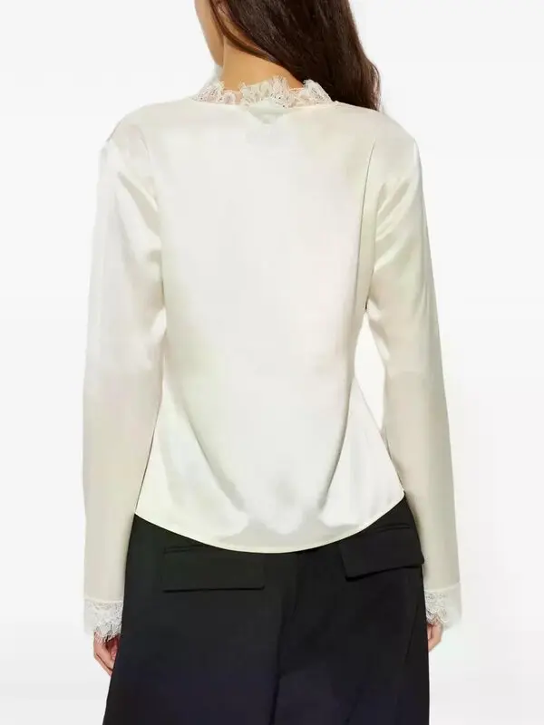 GANNI Lace-trim Satin Blouse - Neutrals