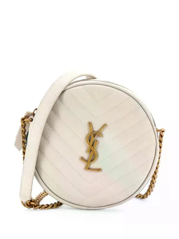 Saint Laurent Vinyle Round Camera Bag Matelasse Chevron Leather Crossbody Bag - Neutrals