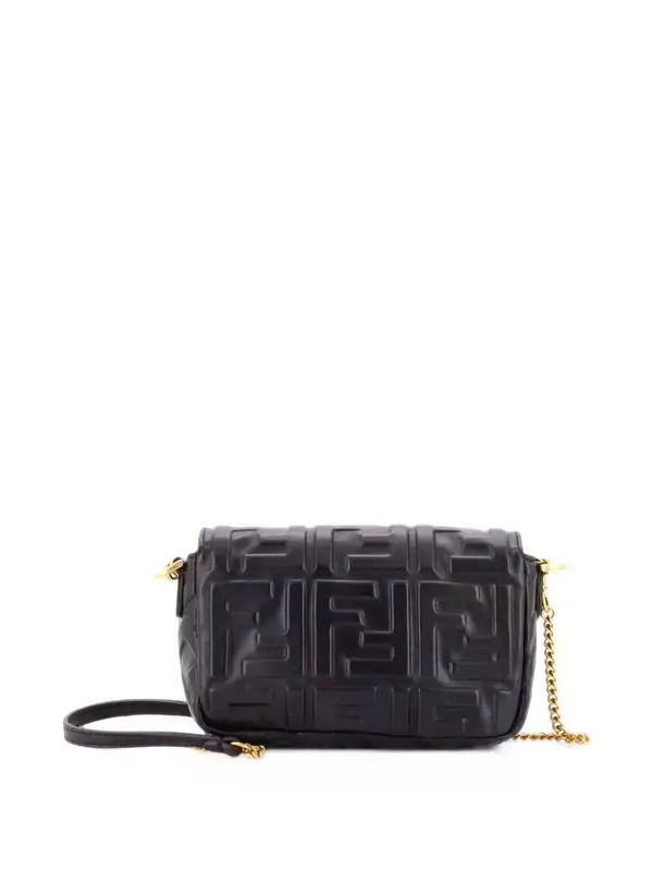 Fendi Baguette Nm Bag Zucca Embossed Leather Mini Crossbody Bag - Black