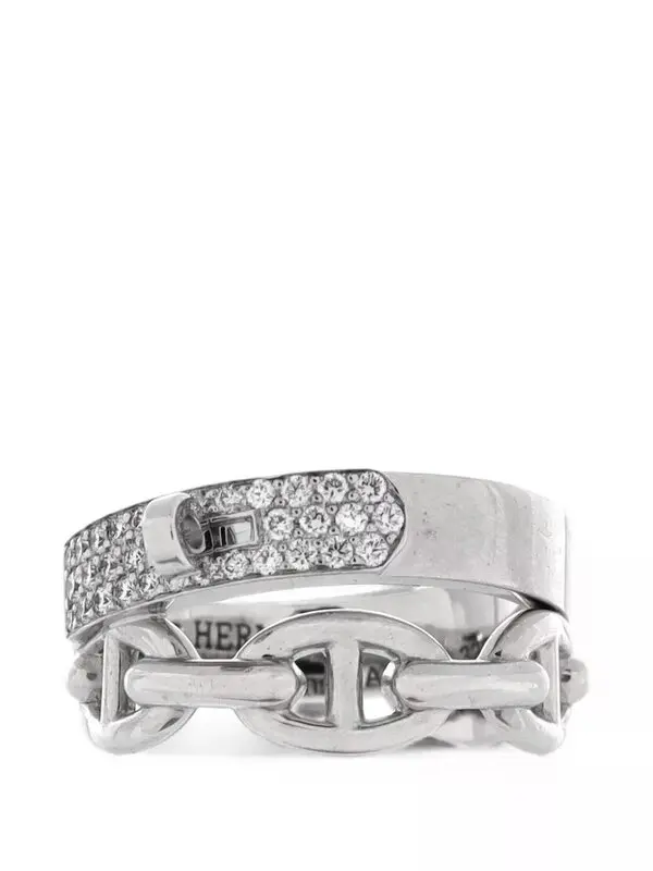 Hermès Kelly Double Tour 18k White Gold With Pave Diamonds Ring
