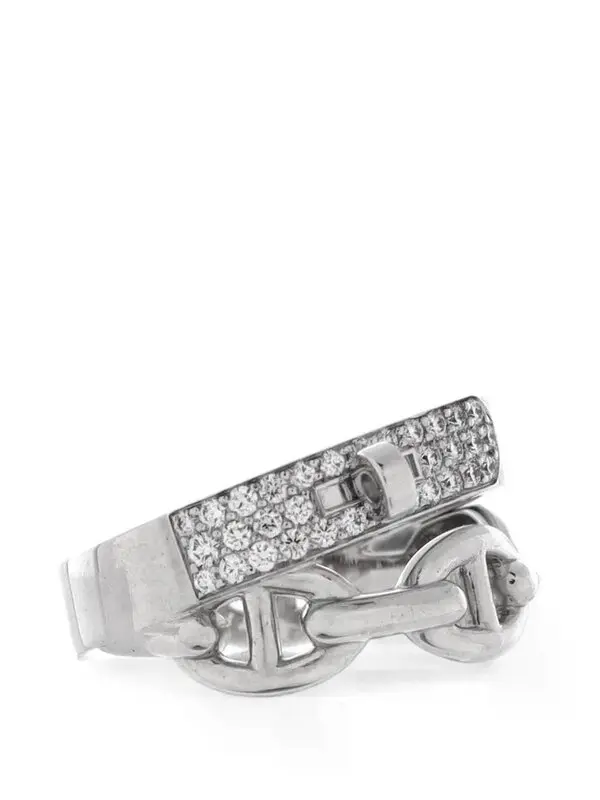 Hermès Kelly Double Tour 18k White Gold With Pave Diamonds Ring