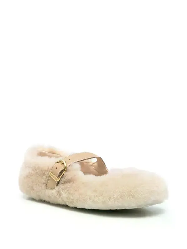 BIRKENSTOCK Santa Clarita Shearling Buckle-strap Ballet Flats - Neutrals