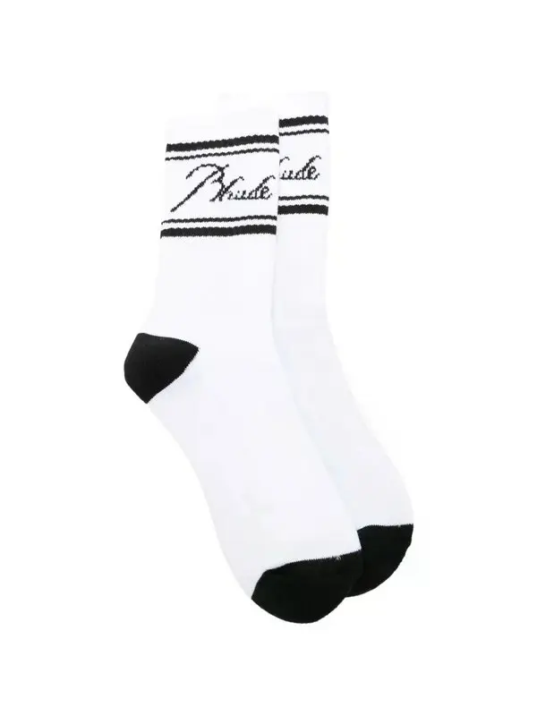 Rhude Script Logo-intarsia Socks - White