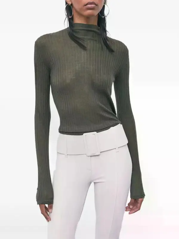 Patrizia Pepe Ribbed-knit High-neck Sweatshirt - Green