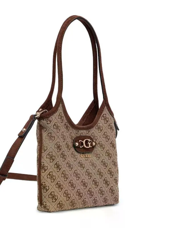 Guess Mini Samantha Monogram-print Logo-plaque Tote Bag - Neutrals