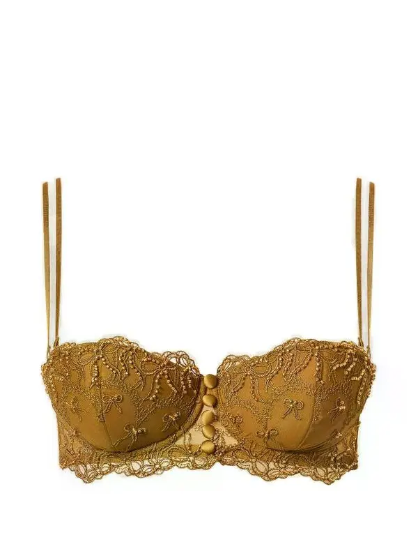 TWINSET Embroidered Tulle Bra With Bows - Gold