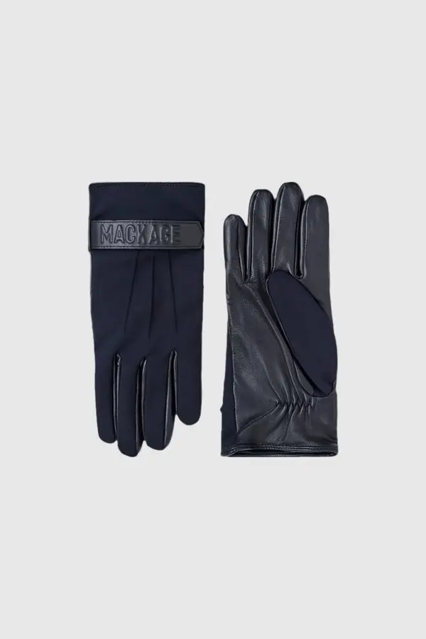 Mackage Oz-c Leather And Fleece Glove With Wrist Tab - Black