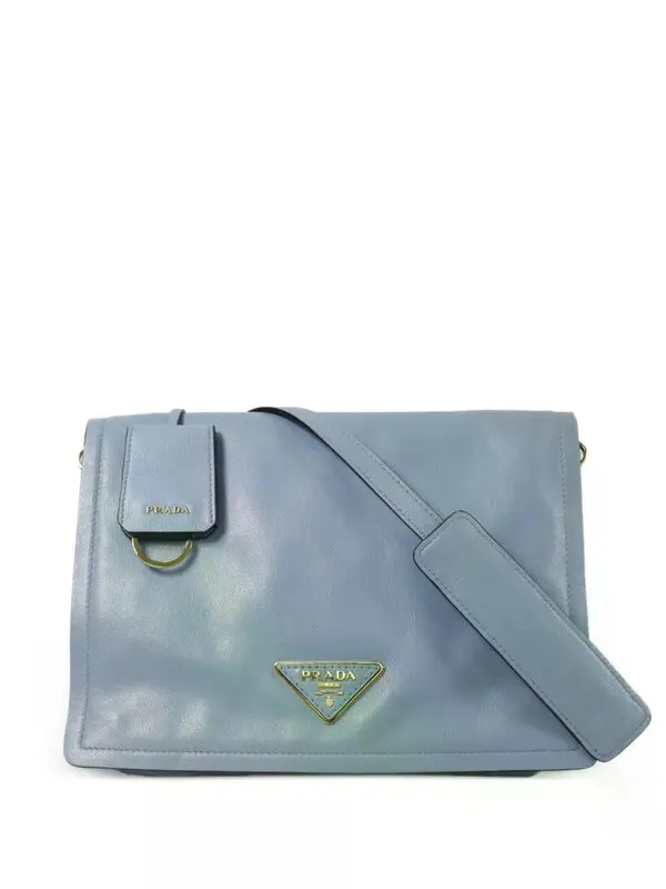 Prada Triangle Logo Leather Shoulder Bag - Blue