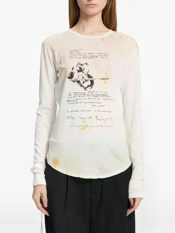 ANN DEMEULEMEESTER Distressed Text-print T-shirt - White