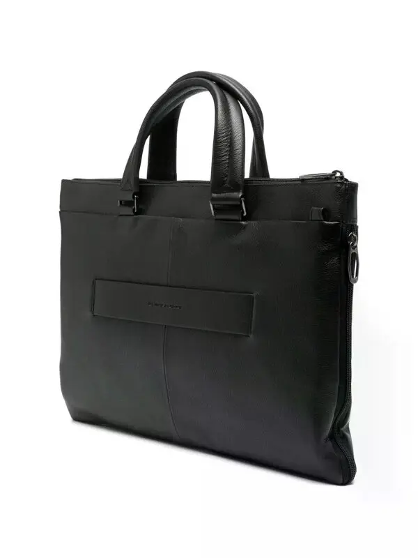PIQUADRO Logo-plaque Pebbled-leather Backpack - Black