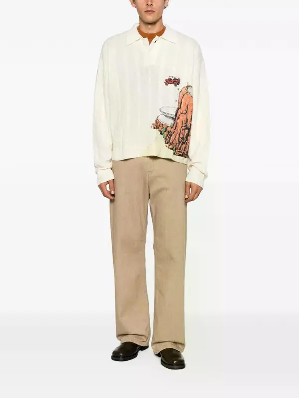 HOUSE OF ERRORS Cable-knit Graphic-print Polo Shirt