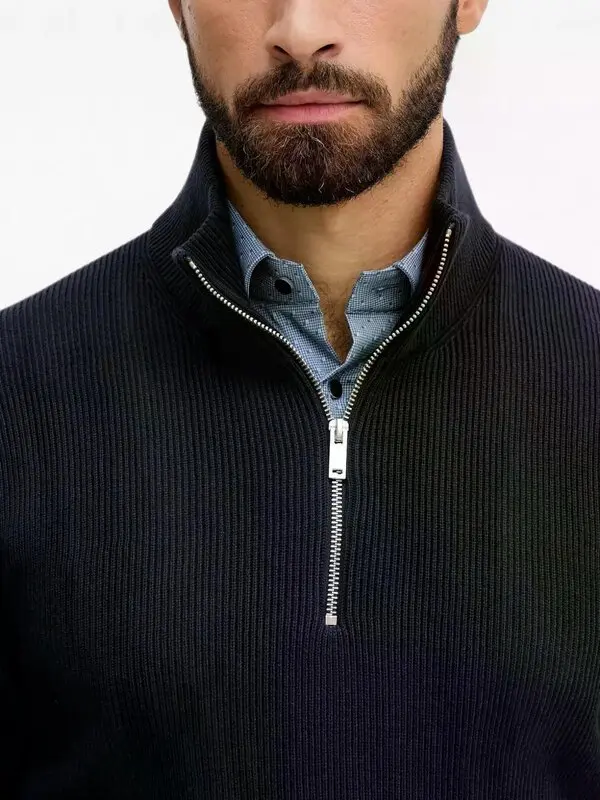 LINDBERGH Ribbed-knit Quarter-zip Sweater