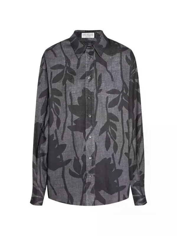 Brunello Cucinelli Floral-print Linen Shirt - Grey