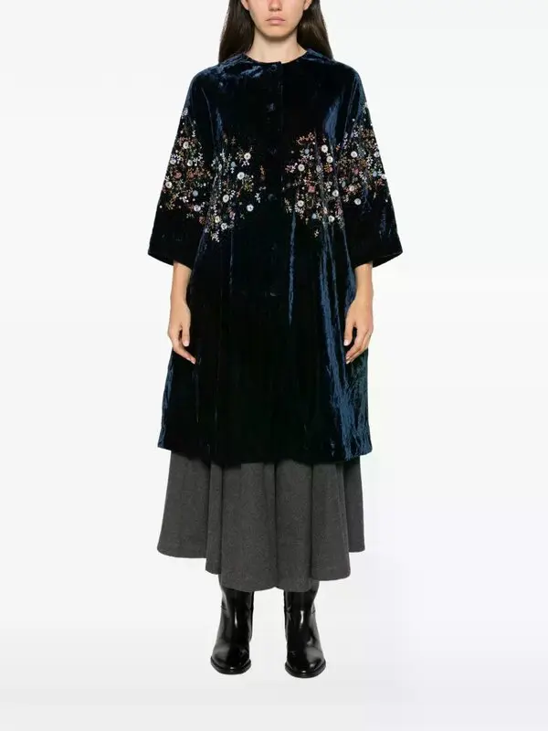 AODRESS Floral-embroidered Velvet Coat