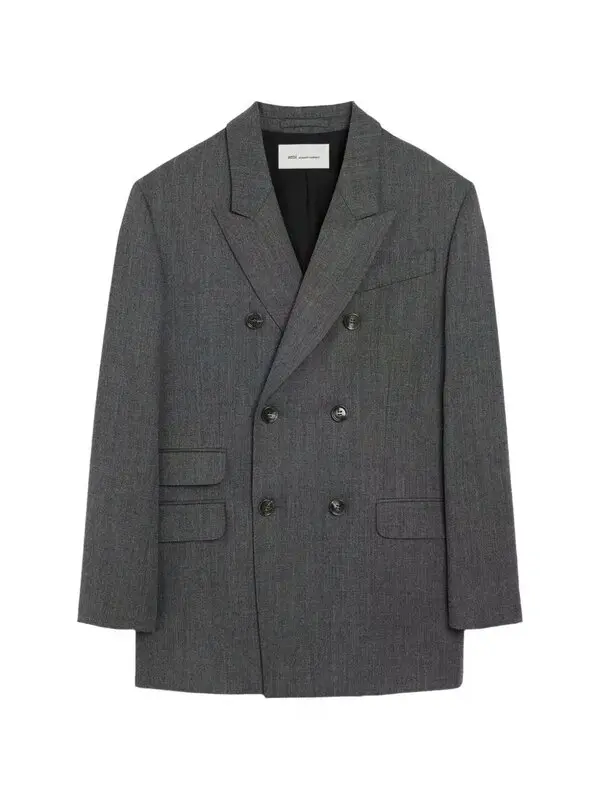 AMI Paris Double Breasted Wool Blazer - Grey