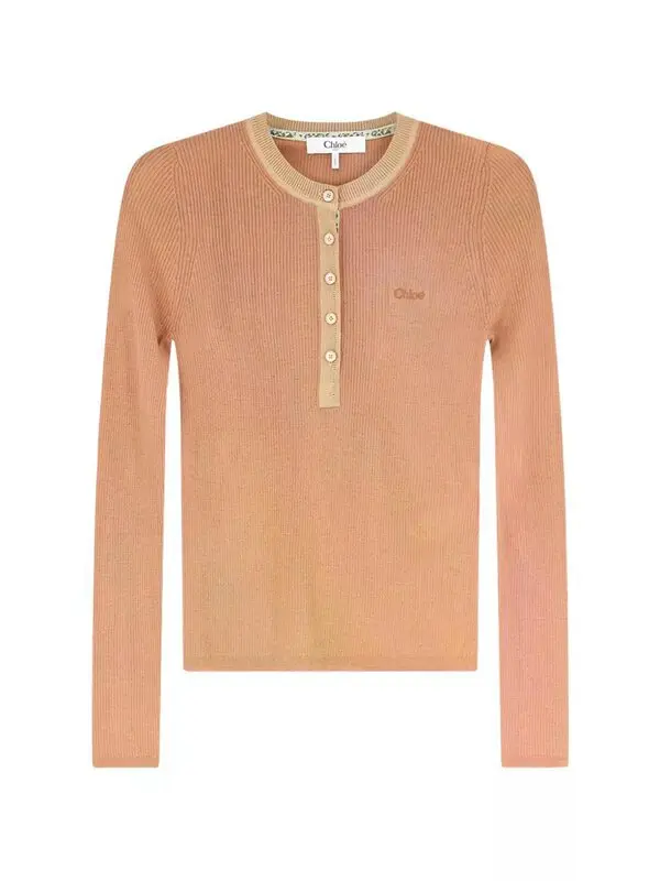 Chloé Henley Ribbed-knit T-shirt