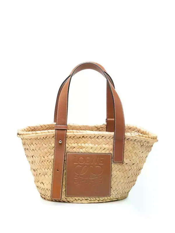 Loewe 2019 Small Raffia Anagram Basket Bag Bucket Bag - Neutrals