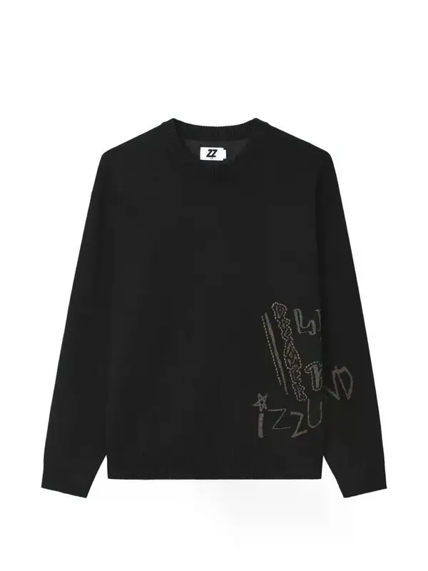 Izzue Graphic-print Crew-neck Sweater - Black