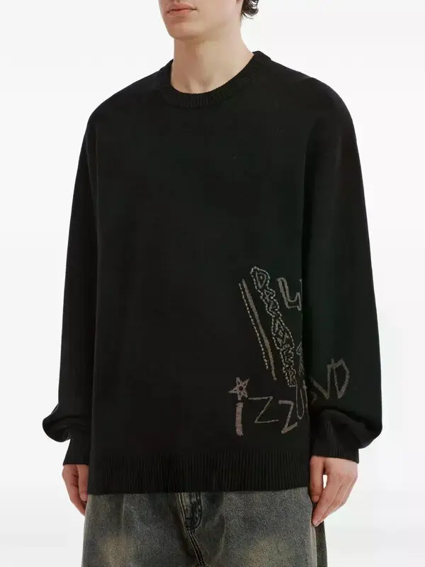 Izzue Graphic-print Crew-neck Sweater - Black