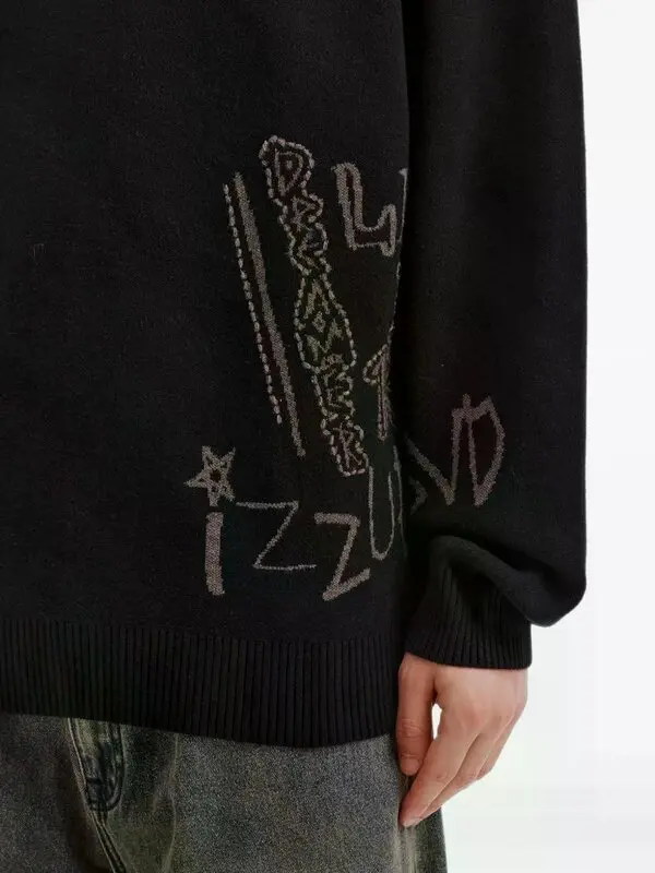 Izzue Graphic-print Crew-neck Sweater - Black