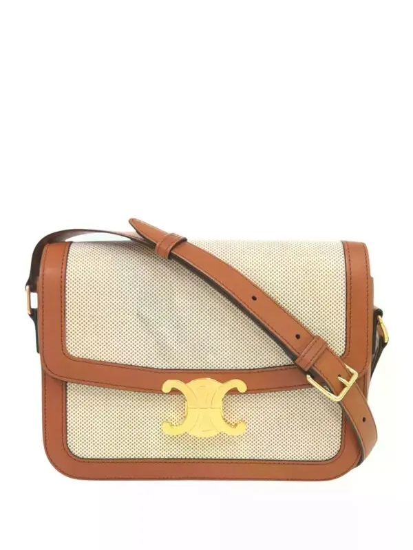 Celine 2000-2026 Classique Canvas And Calfskin Triomphe Crossbody Bag - Neutrals