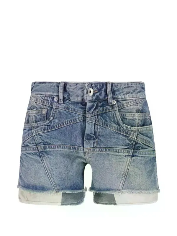 Rick Owens Panelled Frayed Denim Shorts - Blue