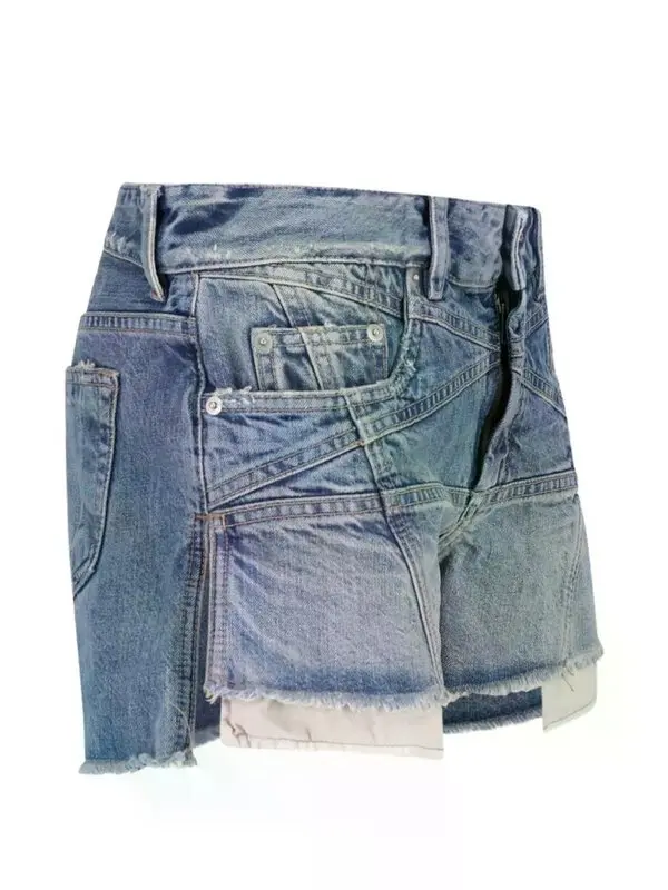 Rick Owens Panelled Frayed Denim Shorts
