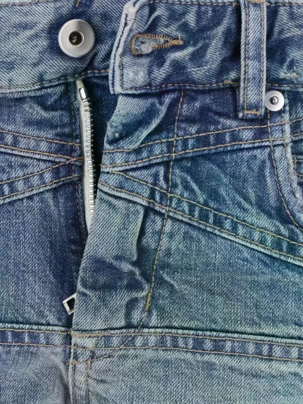 Rick Owens Panelled Frayed Denim Shorts