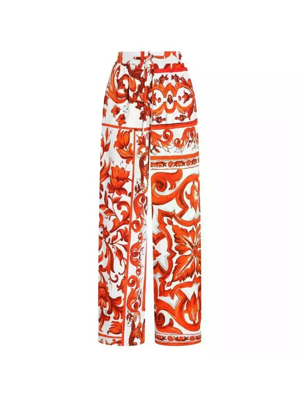 Dolce & Gabbana Majolica-print Organzine Trousers - White