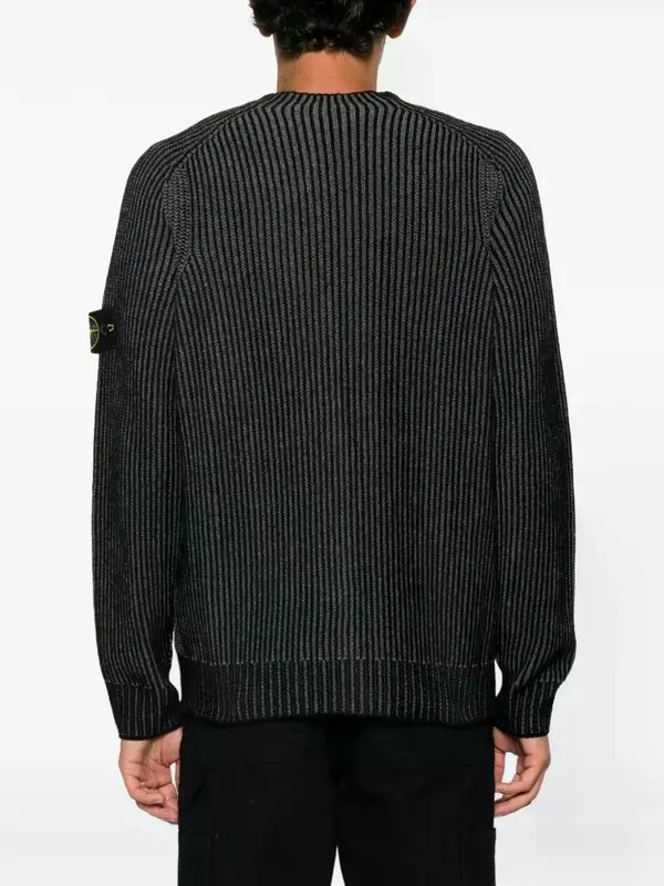 Stone Island Ribbed-knit Logo-patch Sweater - Black