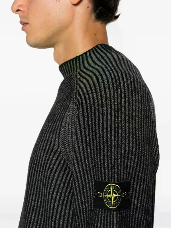 Stone Island Ribbed-knit Logo-patch Sweater - Black