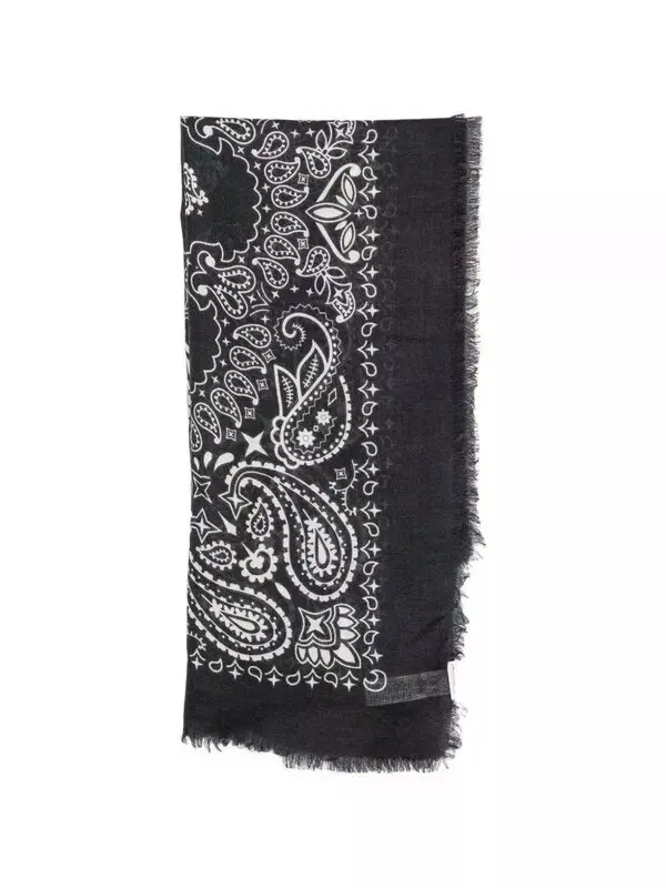 MC2 SAINT BARTH Paisley-print Frayed Scarf - Black